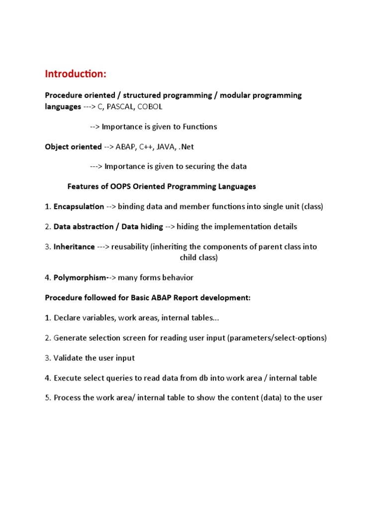 ABAP Programming: OOP Concepts and Methods | PDF | Class (Computer Programming) | Inheritance ...