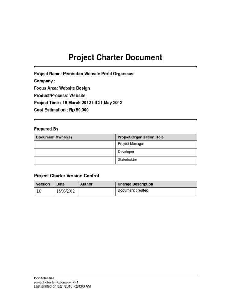 Project Charter Contoh | PDF