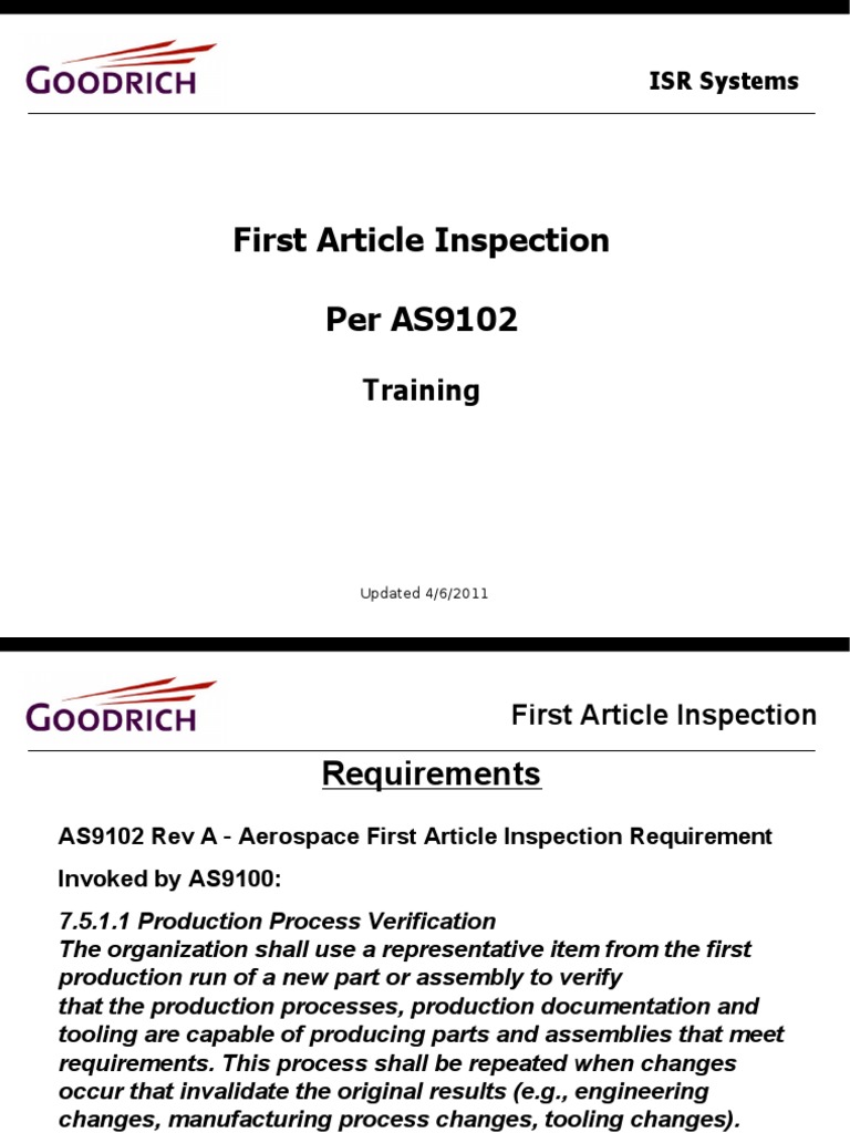 First Article Inspection FAI AS9102 Presentation | PDF | Verification ...