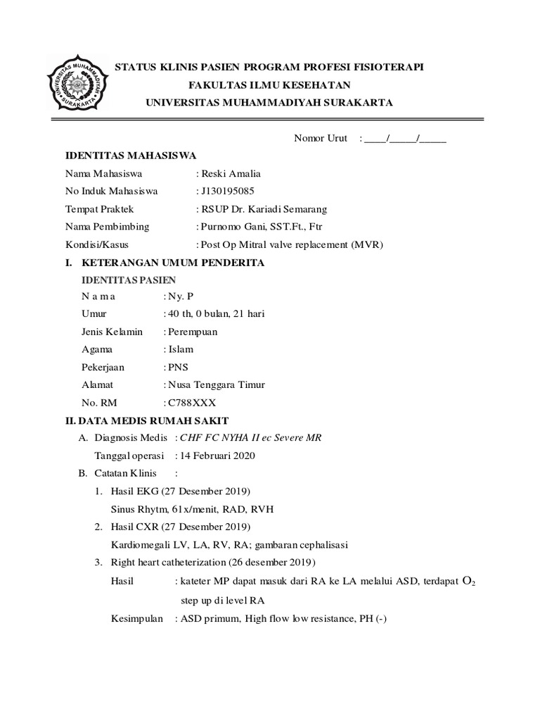 Status Pasien Pasca Operasi MVR | PDF