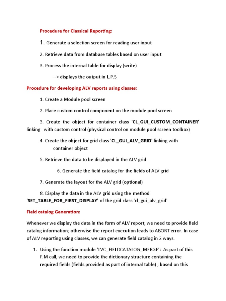 ALV Reporting Using Classes Notes | PDF | Subroutine | Parameter ...