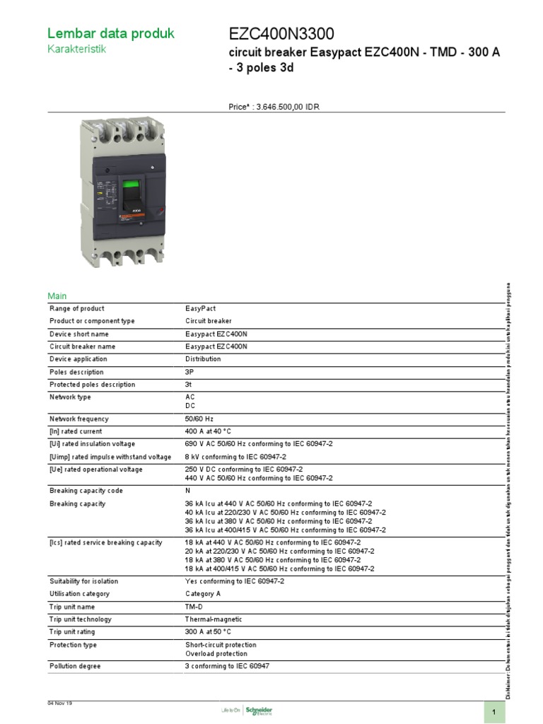 Easypact EZC400N Circuit Breaker Data | PDF | Alternating Current ...