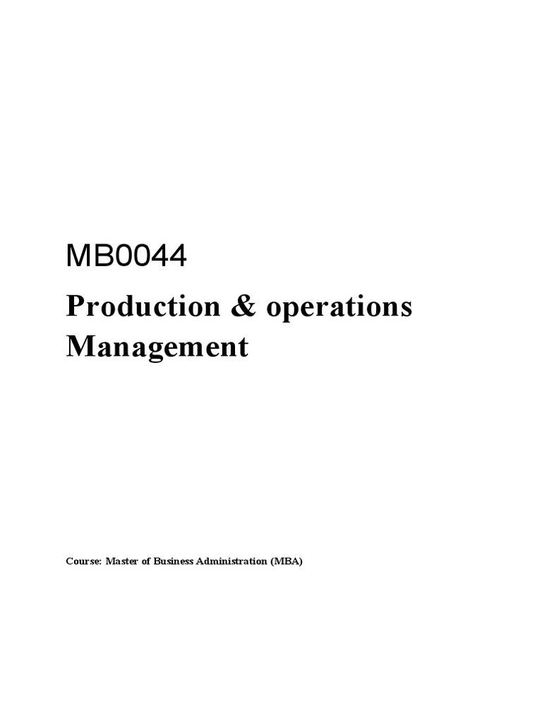 Production & Operations Management: Course: Master of Business ...
