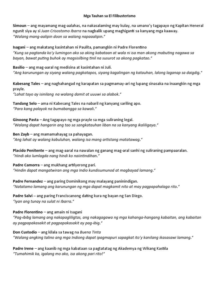 Mga Tauhan Sa El FILI | PDF
