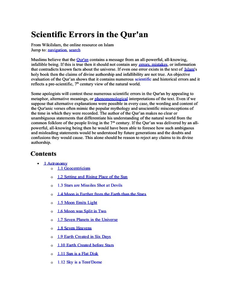 Scientific Errors in The Quran | PDF | Creationism | Nature