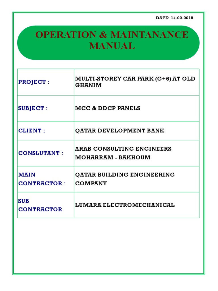 Operation & Maintenance Manual | PDF | Visual Cortex | Electrical Equipment