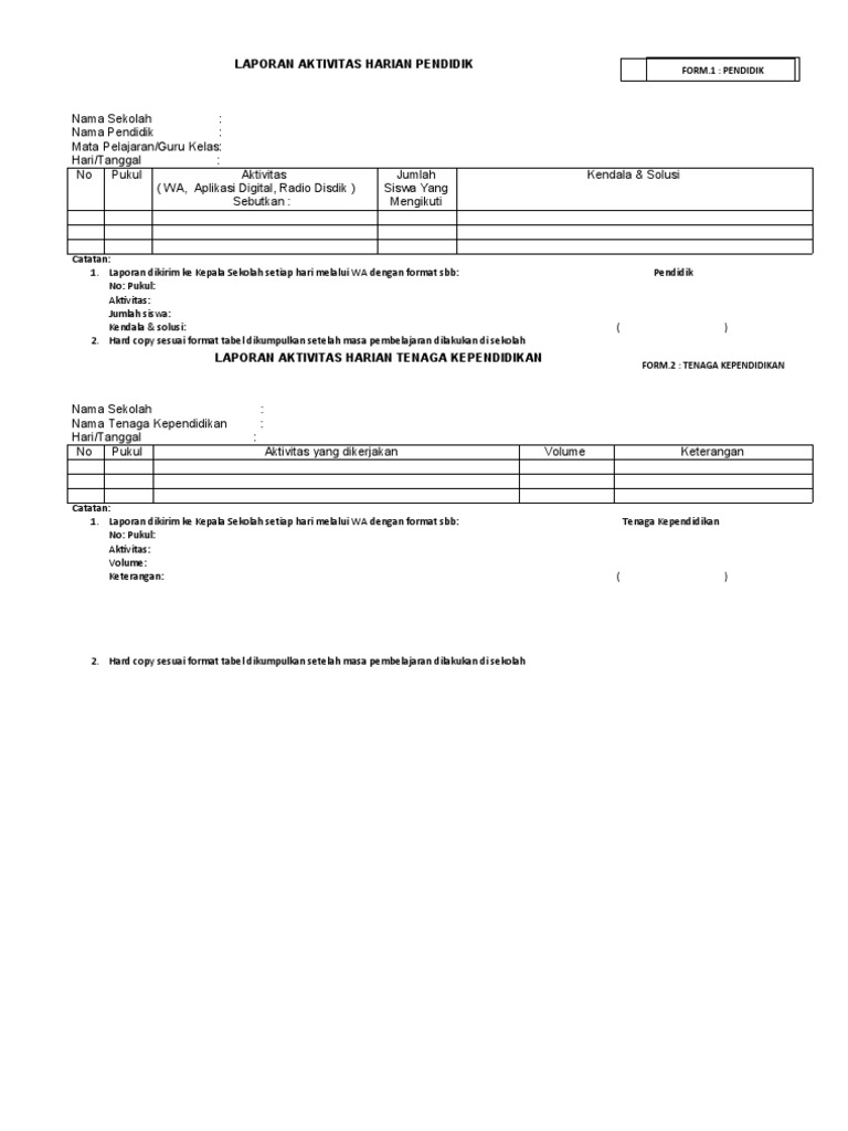 F1 F2 - Laporan Aktivitas Harian Pendidik | PDF