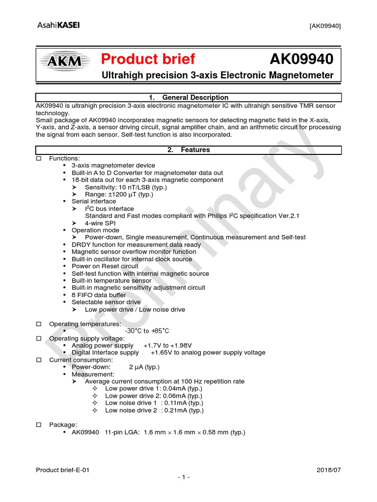 Ak09940 en Productbrief | PDF | Magnetometer | Analogue Electronics