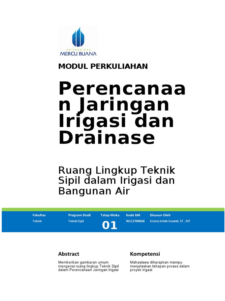 01 Modul Teks Mata Kuliah Perencanaan Jaringan Irigasi Dan Drainase | PDF