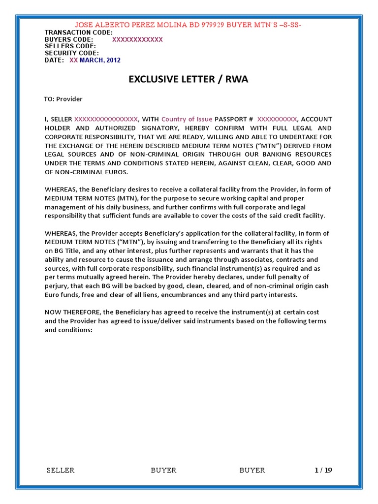 Buy Sell MTN Medium Term Notes Contract With Pre Advice | PDF ...