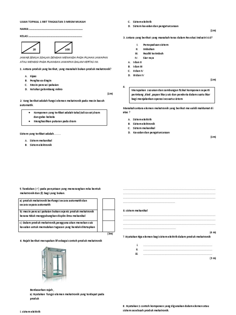 Ujian Topikal RBT Tingkatan 3 MRSM | PDF