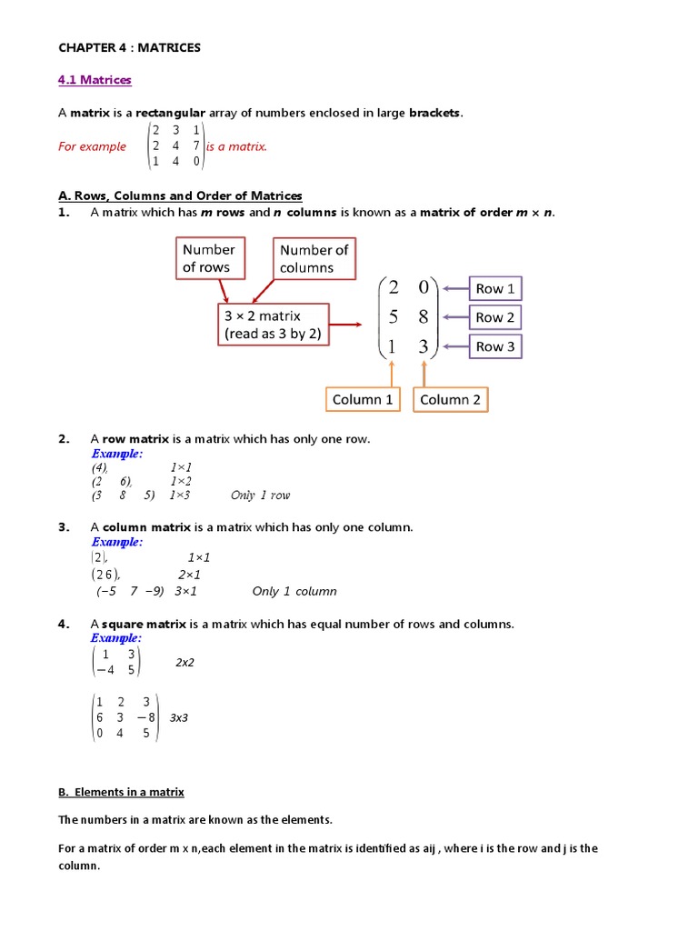 Chapter 4 Matrices | PDF | Matrix (Mathematics) | Multiplication
