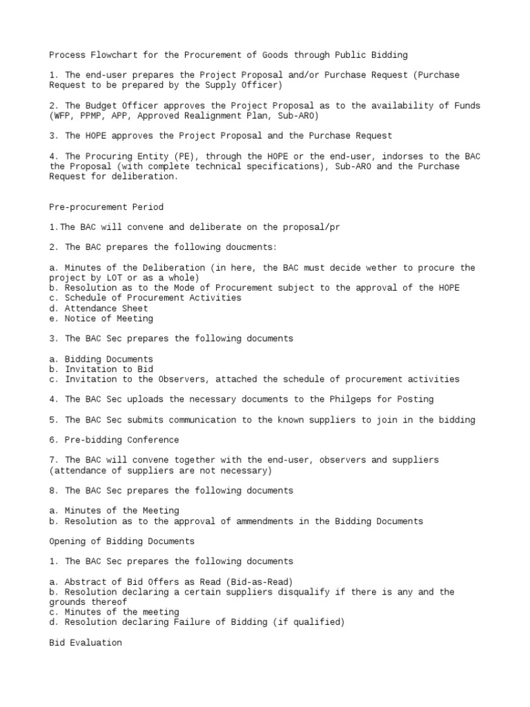 Process Flowchart For The Procurement of Goods Through Public Bidding ...