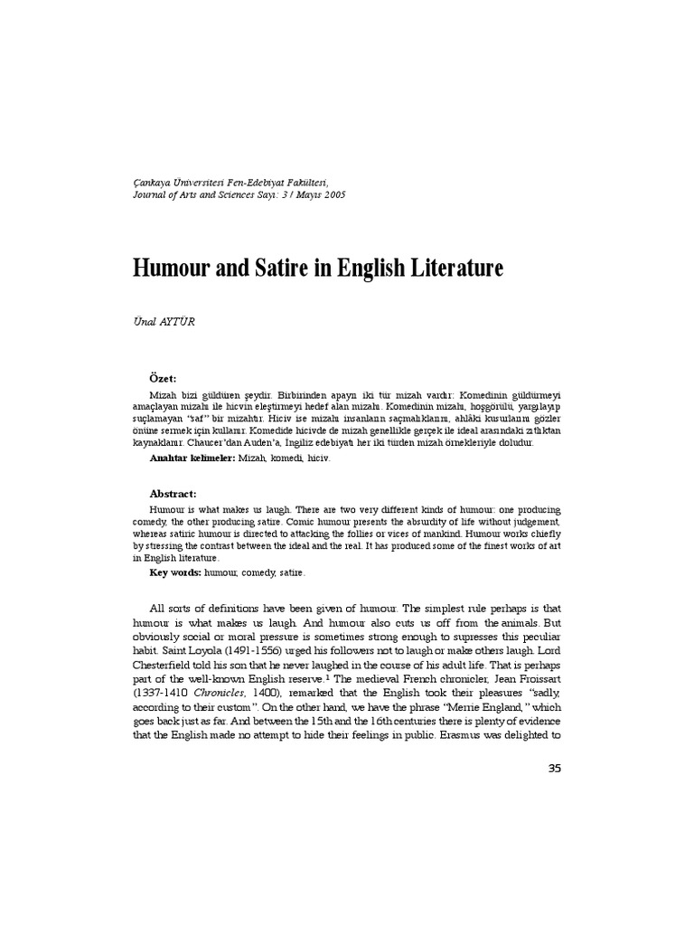Humour and Satire in English Literature (#52935) - 45202 PDF | PDF ...