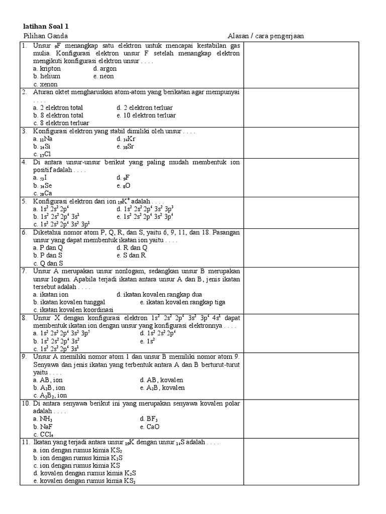 Latihan Soal IKATAN KIMIA | PDF