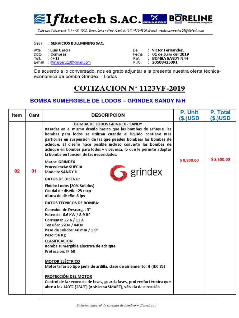 Bomba de Lodos Grindex - Sandy | PDF | Materiales | Ingeniería mecánica