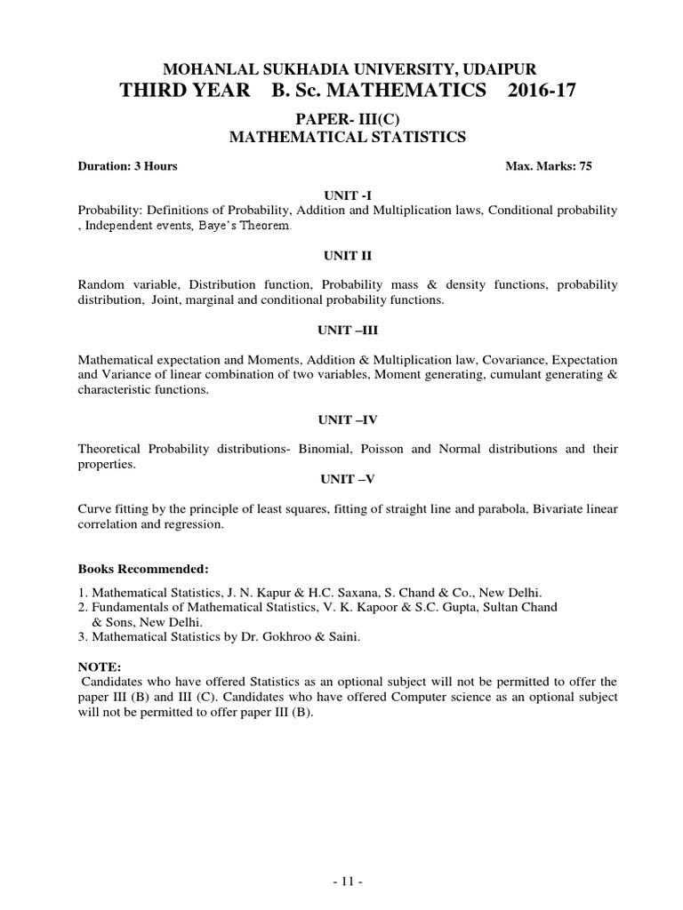 Mathematical Statistics Syllabus 2016 17 Pdf