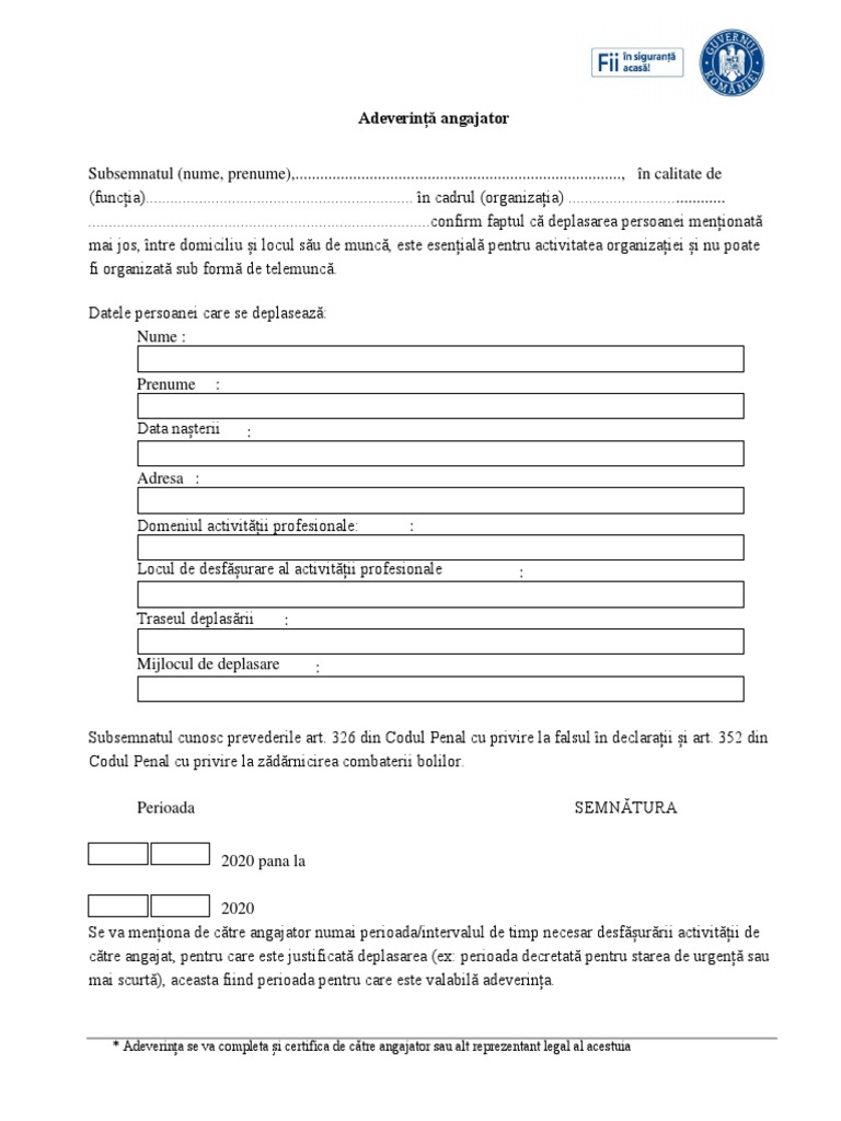 MODEL Adeverinta Pentru Angajatori | PDF