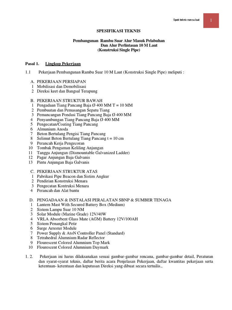 Spek Teknis Rambu Suar 10 Laut 2017 PDF | PDF
