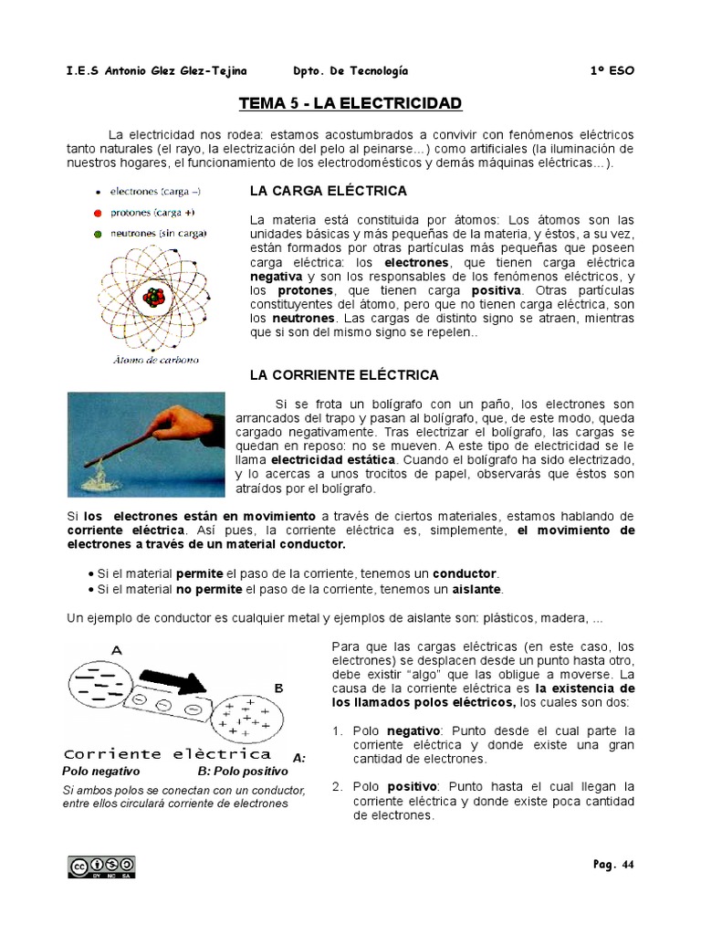 Introducción a la Electricidad para 1º ESO | PDF | Electricidad | Ánodo