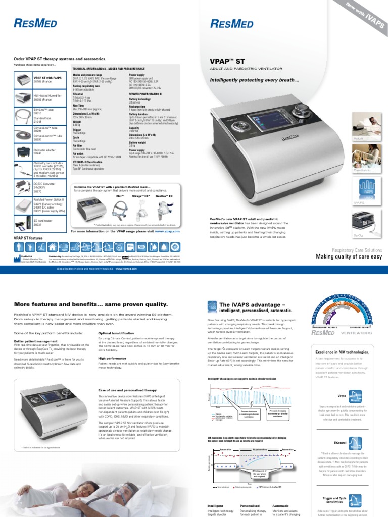 FICHA TECNICA ResMED VPAP ST PDF | PDF | Breathing | Power Supply