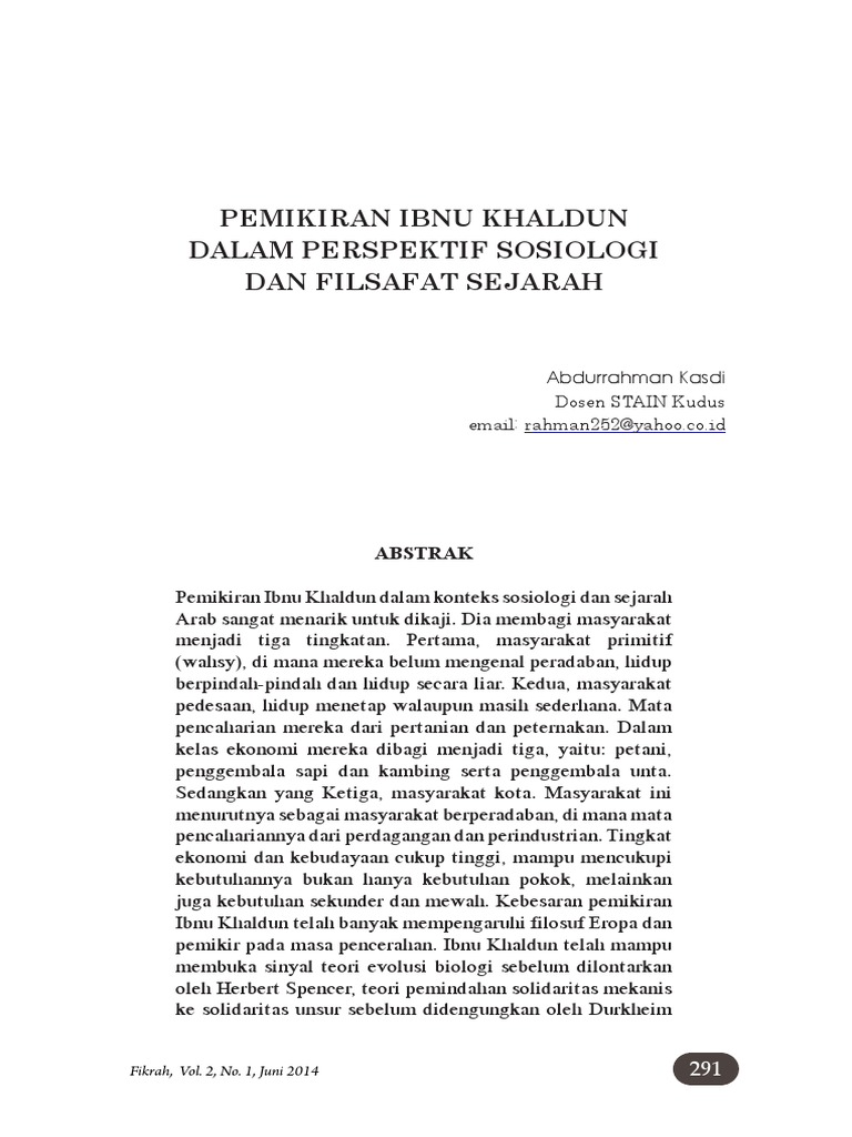 ID Pemikiran Ibnu Khaldun Dalam Perspektif PDF | PDF