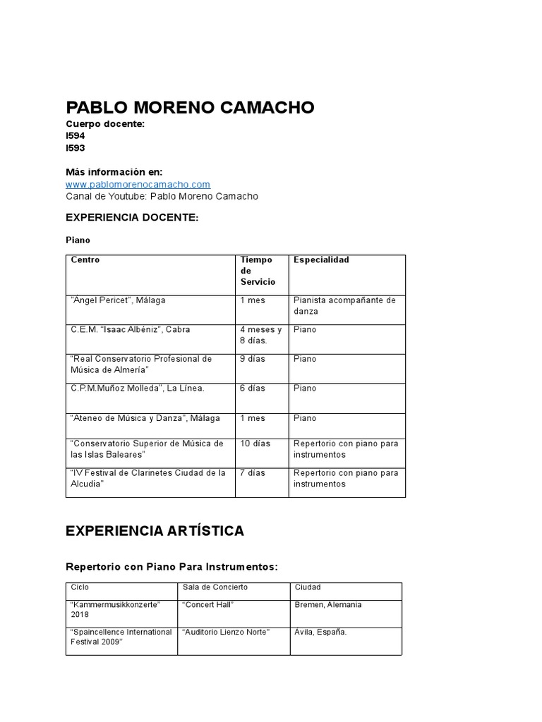 Pablo Moreno Curriculum Esquema | PDF | Sonido | Entretenimiento