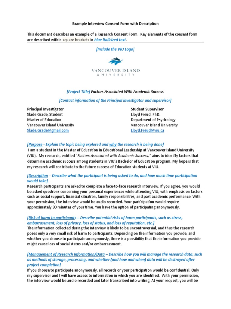 Example Consent Form For Interview-Based Research 0 | PDF | Consent | Risk
