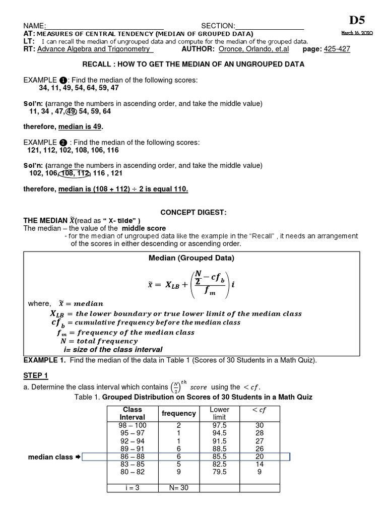 D5 D6 | PDF | Mode (Statistics) | Median