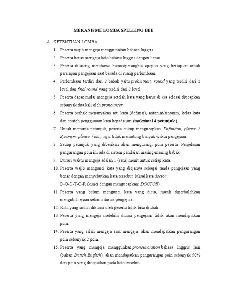 Mekanisme Lomba Spelling Bee | PDF