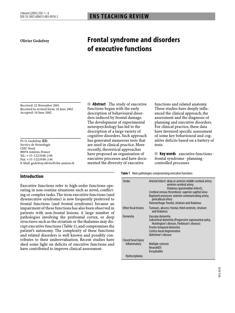 Godefroy PDF | PDF | Executive Functions | Prefrontal Cortex