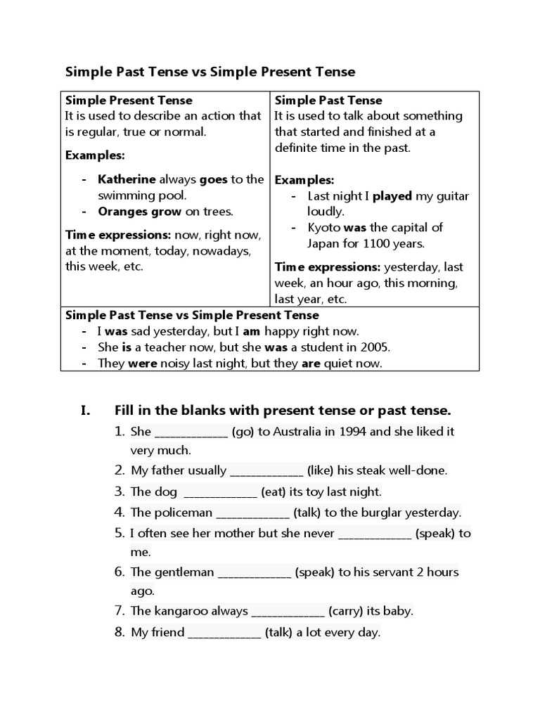 Simple Past Tense Vs Simple Present Tense | PDF | Zoo