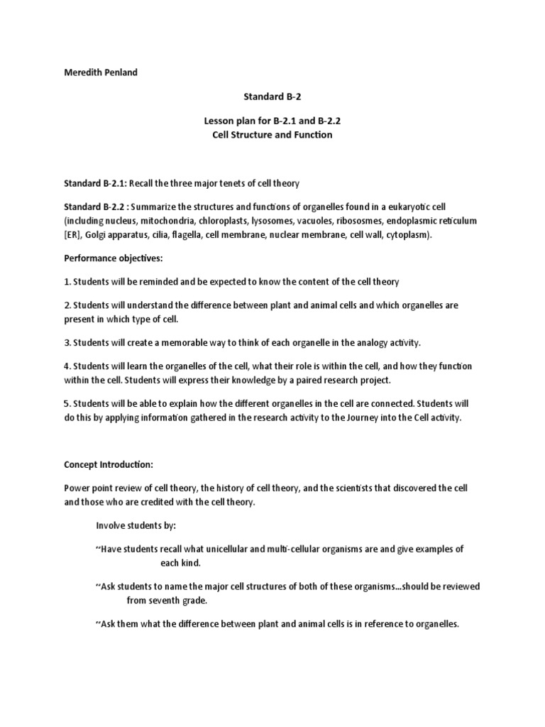 Cell-Structure-And-Function-Lesson-Plan Widya Kartika | PDF ...