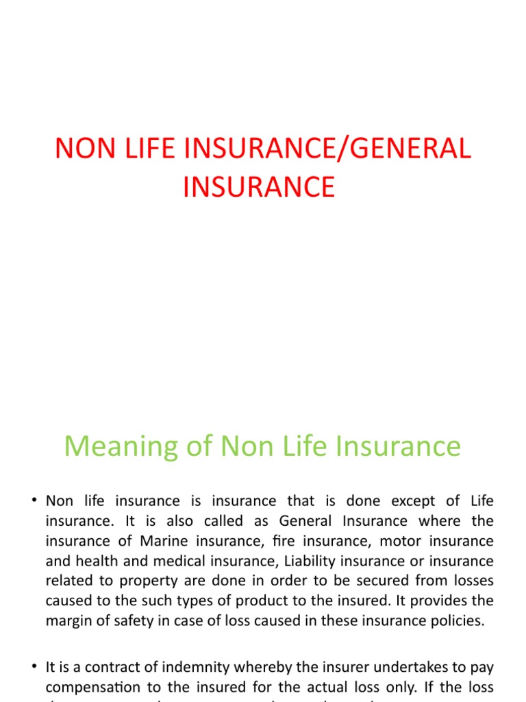 Non LiFe InSurAncE GeNeRal InsuRanCe | PDF | Life Insurance | Liability ...
