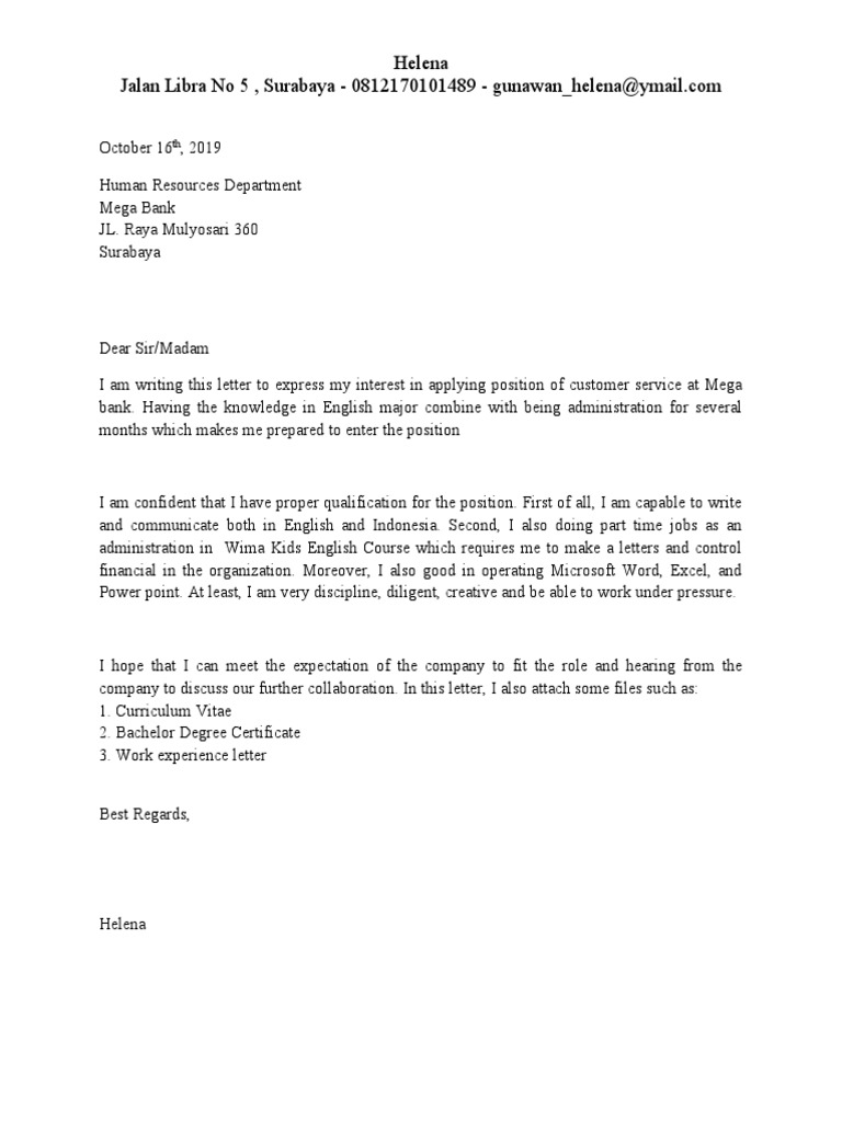 Application Letter Mega Bank | PDF