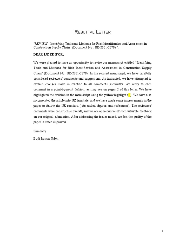 Rebutal Letter IJE-2001-2270 | PDF | Cognition | Business