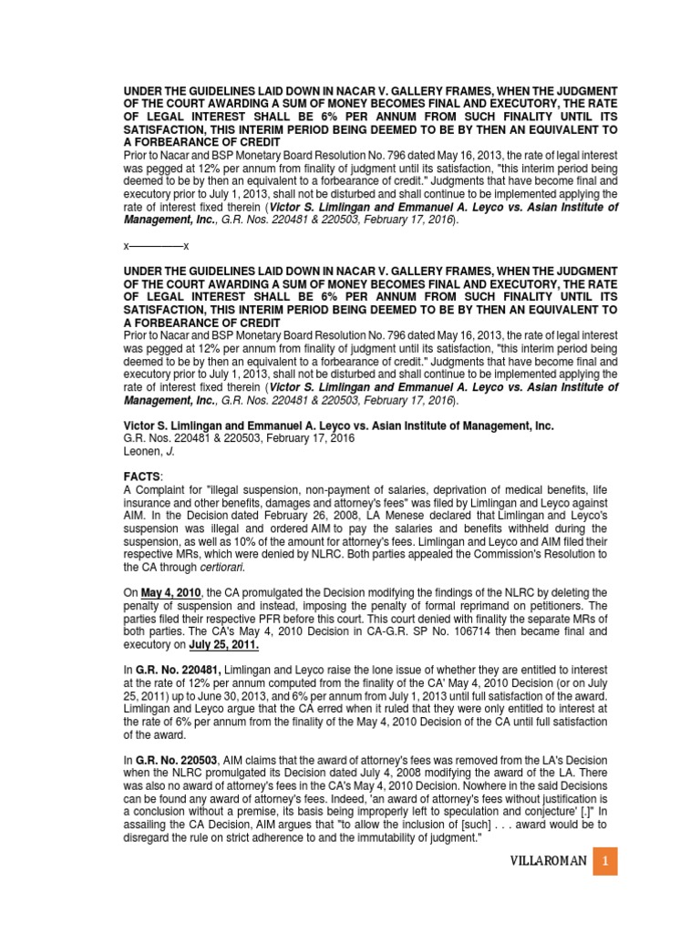 Limlingan v. Asian Institute of Management, Inc. | PDF | Damages | Interest