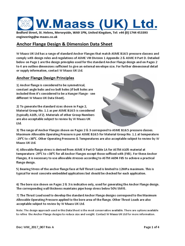 W Maass UK Anchor Flange Design Dimensional Data Sheet WM - 2017 - 007 ...