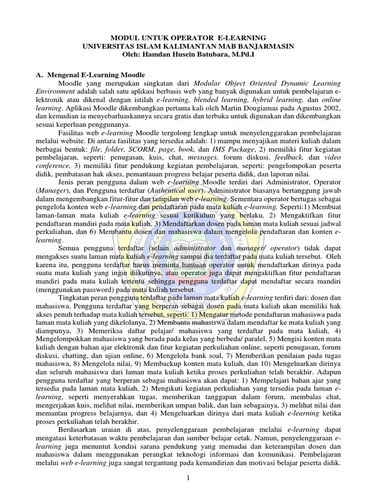 Modul Untuk Operator E-Learning Uniska | PDF