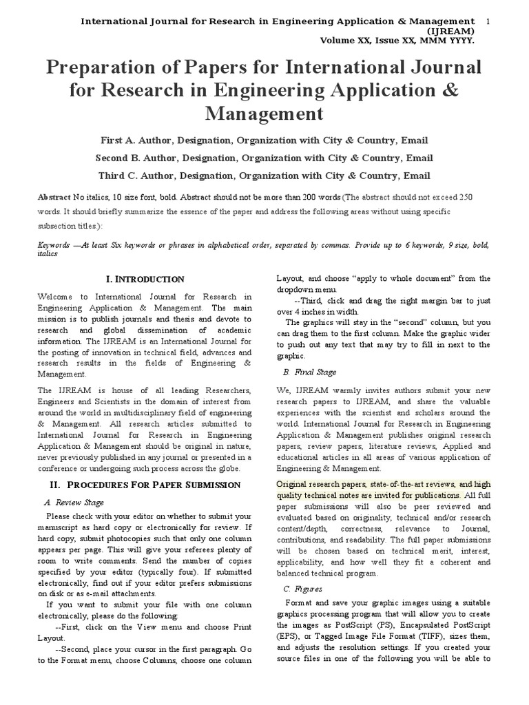IJREAM PAPER Template | PDF | Note (Typography) | Academic Publishing