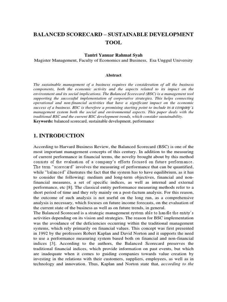 Balanced Scorecard for Sustainable Business | PDF | Goal | Innovation