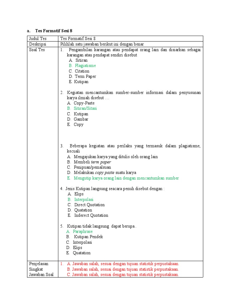 Tes Formatif Sesi 8 | PDF