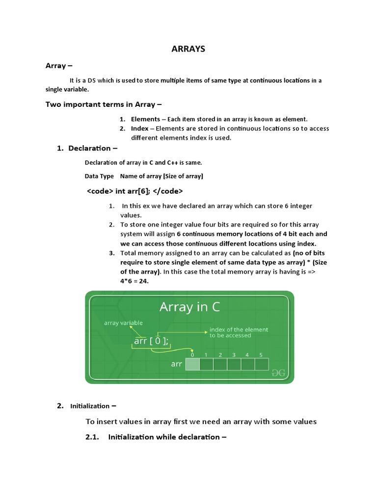 Arrays Pdf Array Data Structure Integer Computer Science