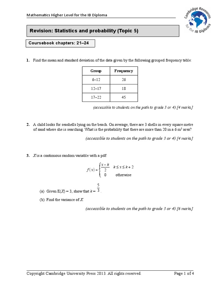 Statistics and Probability (Topic 5) Revision | PDF | Probability ...