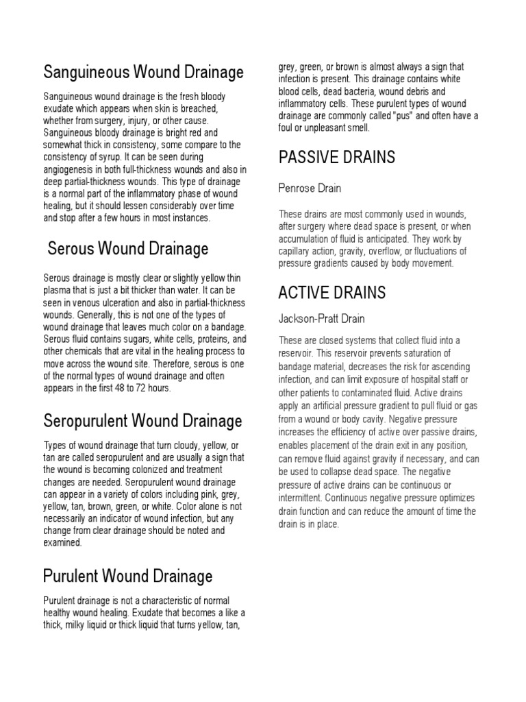 Types of Wound Drainage and Their Significance | PDF | Wound | Inflammation