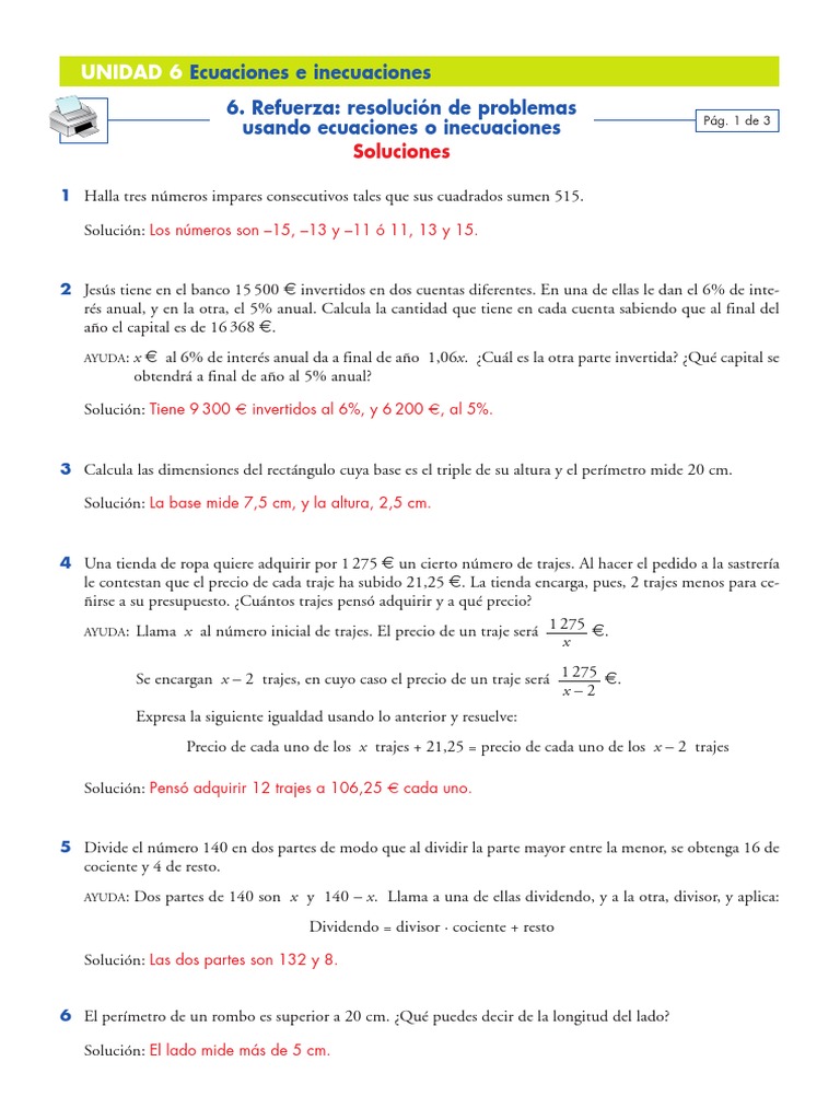 UNIDAD 6 Ecuaciones e Inecuaciones | PDF | Triángulo | División ...