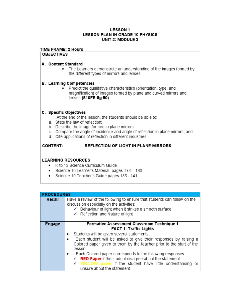 LP1 Reflection of Light in Plane Mirrors | PDF | Reflection (Physics ...