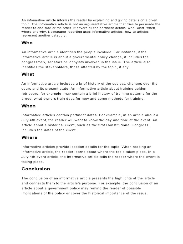An Informative Article Informs The Reader by Explaining and Giving ...