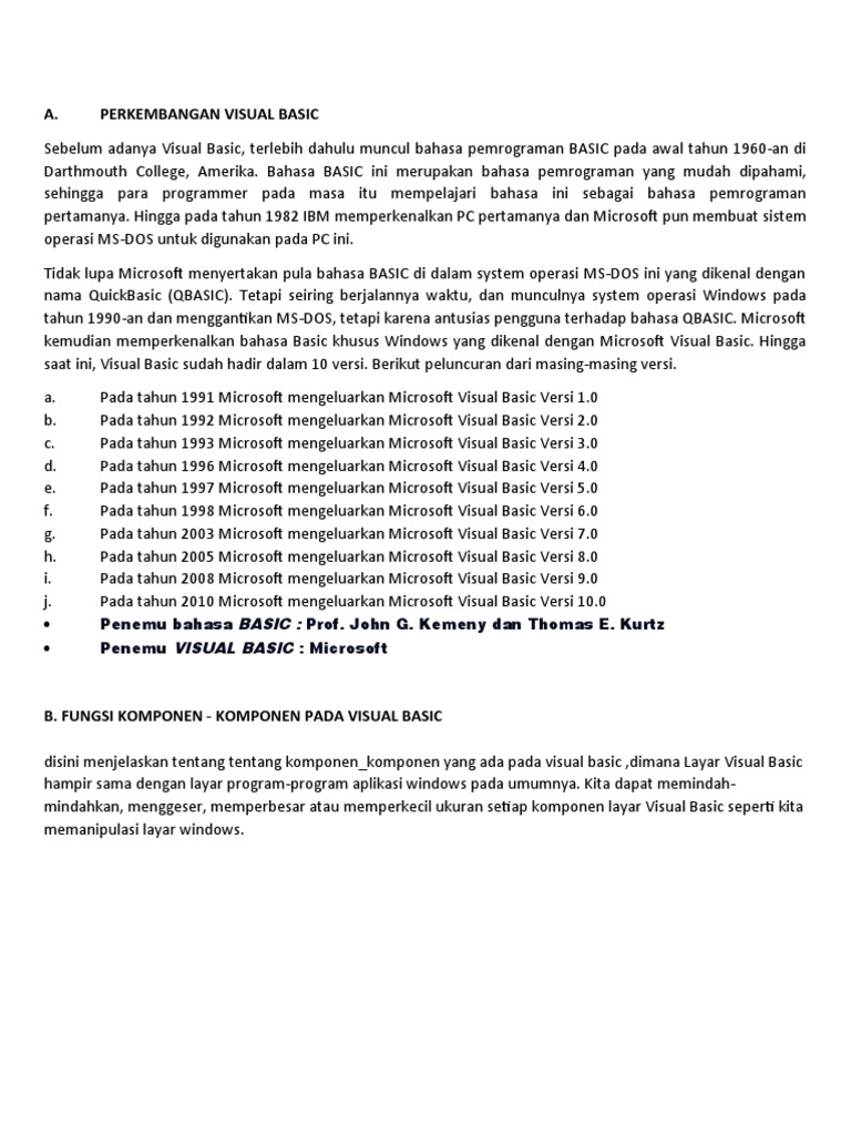Sejarah Dan Bagian-Bagian Visual Basic | PDF