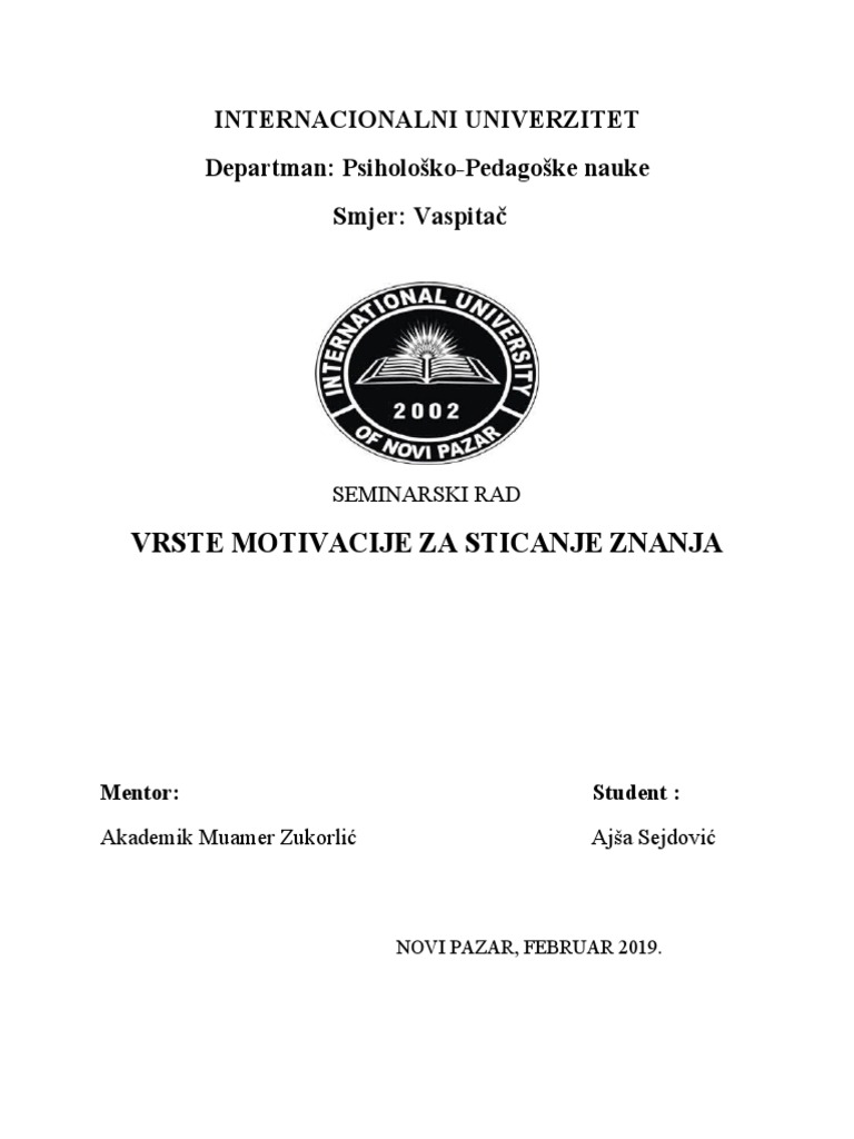 Vrste Motivacije Za Sticanje Znanja | PDF